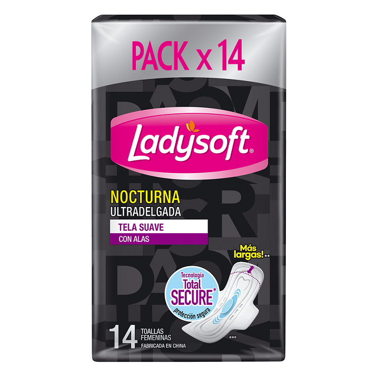 Toalla higiénica Ladysoft Nocturna Ultradelgada suave 14 unds — Perfumería La Mundial